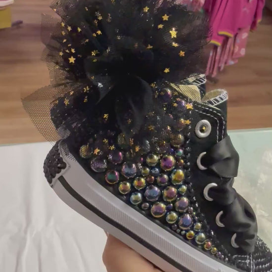 Dolly Bling Canvas Baseball Boots Black Tulle & Pearls – Dolly Day ...